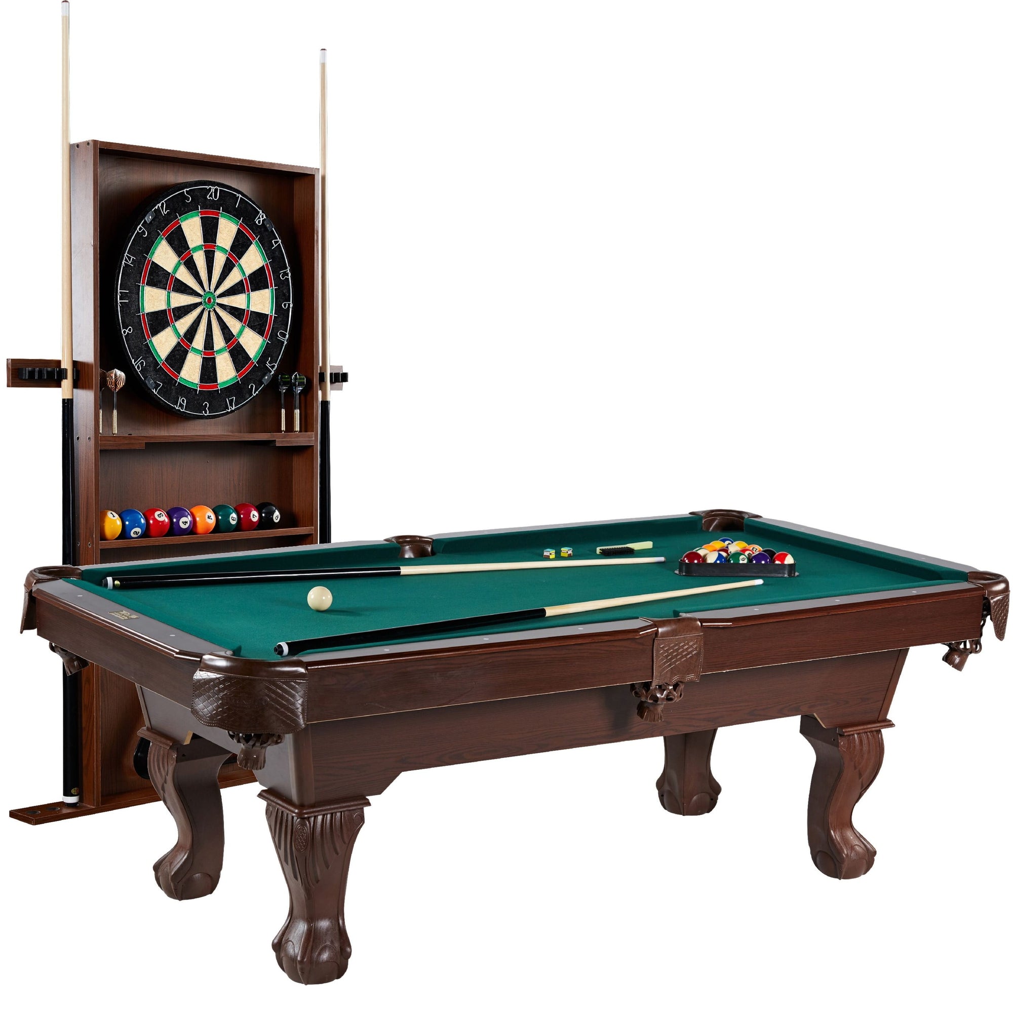 Barrington 7.5 Ft Billiard Pool Table with Cue Rack, Dartboard, and Ga
